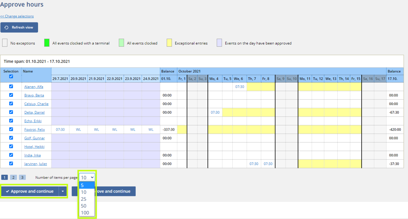 Approving events and working hours – Nepton