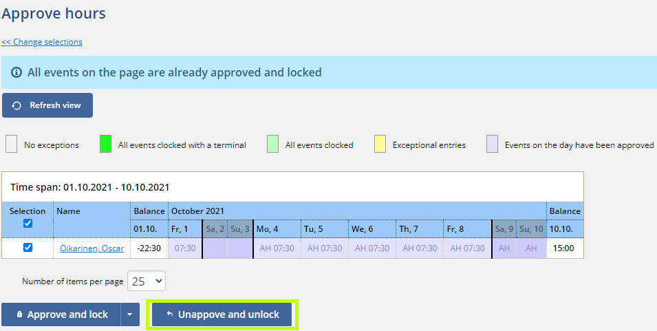 Approving events and working hours – Nepton