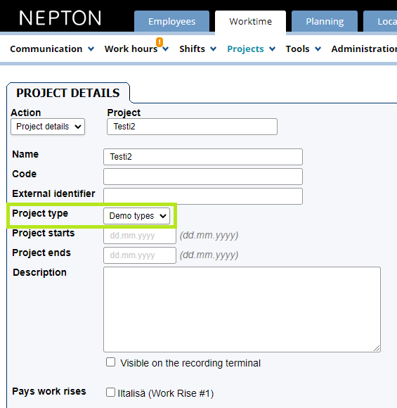 Project types – Nepton Support