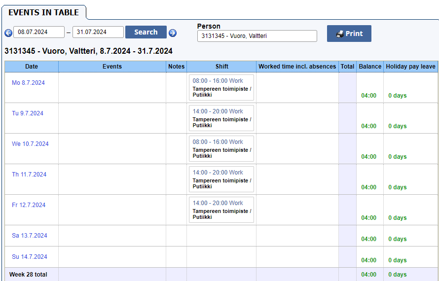 Viewing planned shifts – Nepton Support