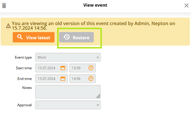Restore events to a previous state (aka undo) – Nepton Support