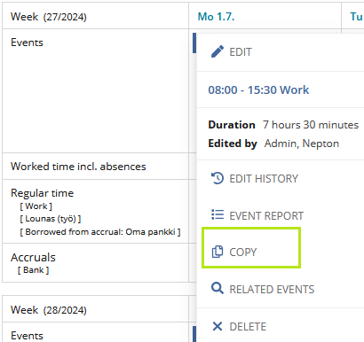 Copy event – Nepton Support