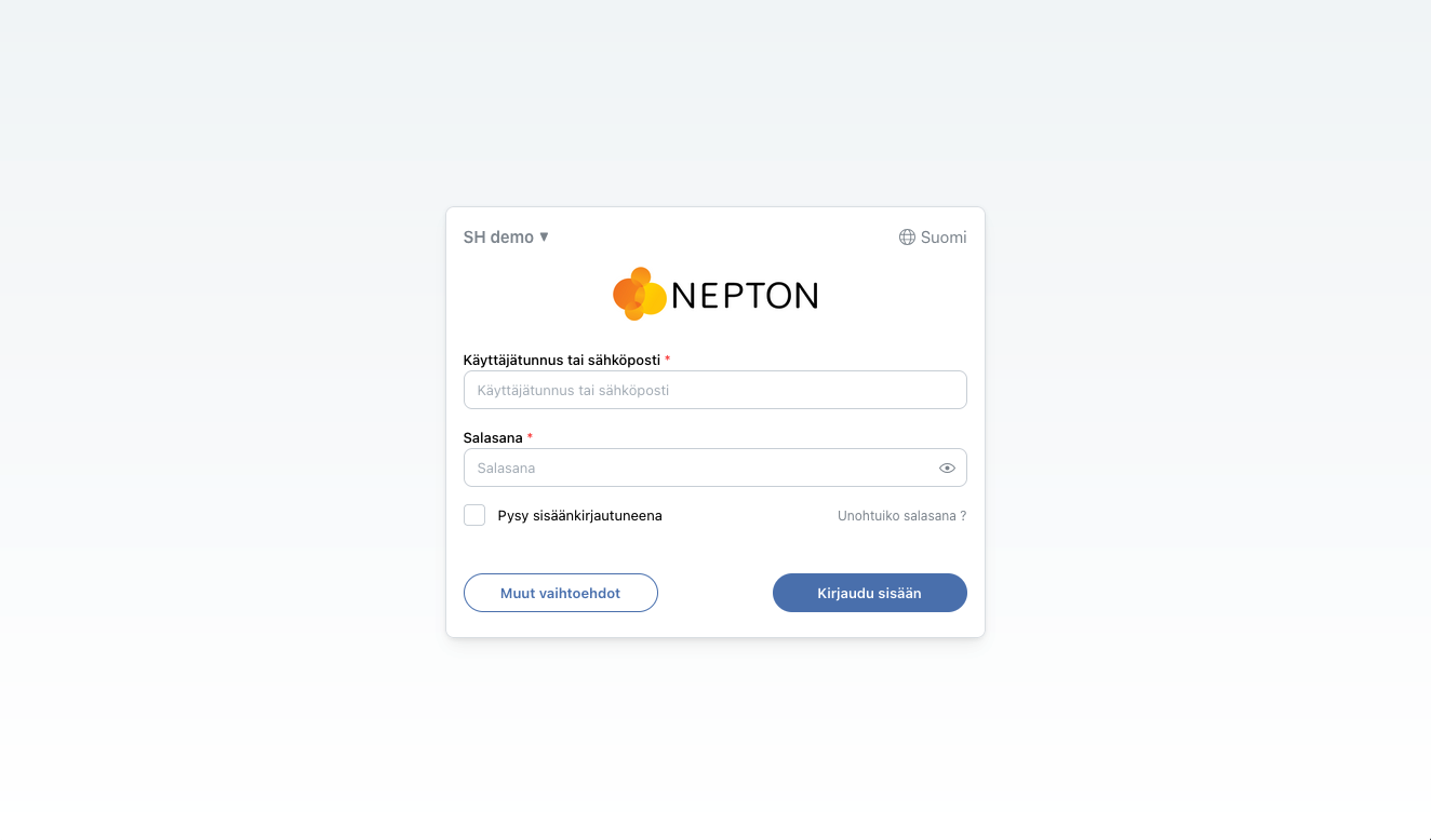 Kirjautumissivun uudistukset – Nepton Support