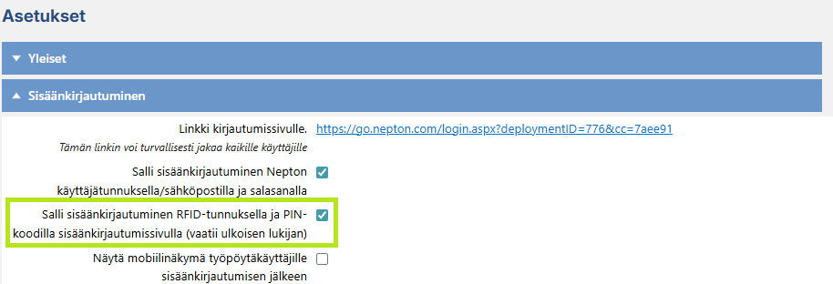 Sisäänkirjautumisasetukset – Nepton Support