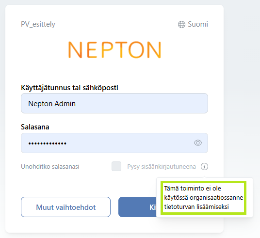 Sisäänkirjautumisasetukset – Nepton Support