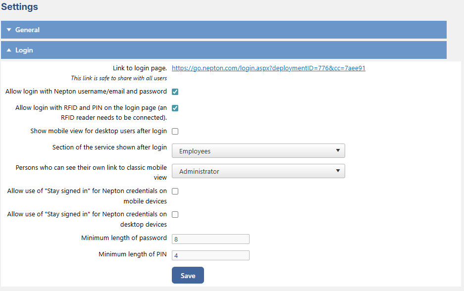 Login settings – Nepton Support