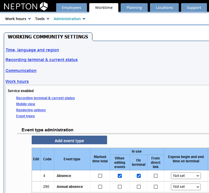 Adding, enabling and editing event types – Nepton Support
