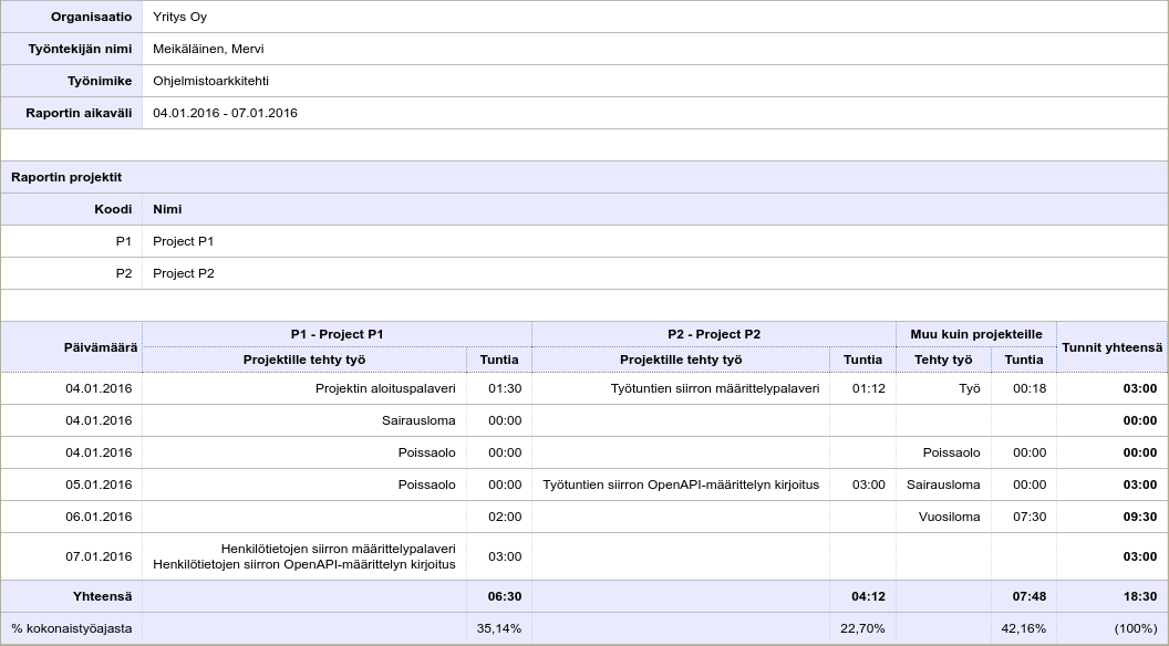 Projektien raportointi – Nepton Support