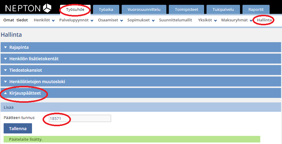 Kirjauspäätteen aktivointi – Nepton Support